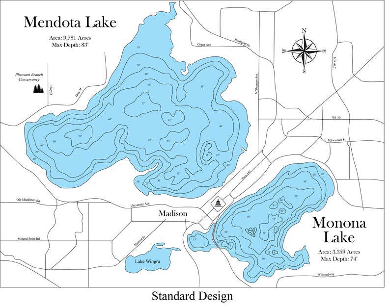 Lake Mendota and Monona 3D Map - Etsy
