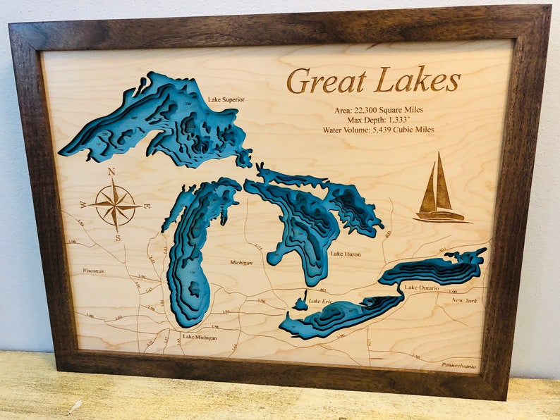 Great Lakes Laser Engraved Map - Etsy