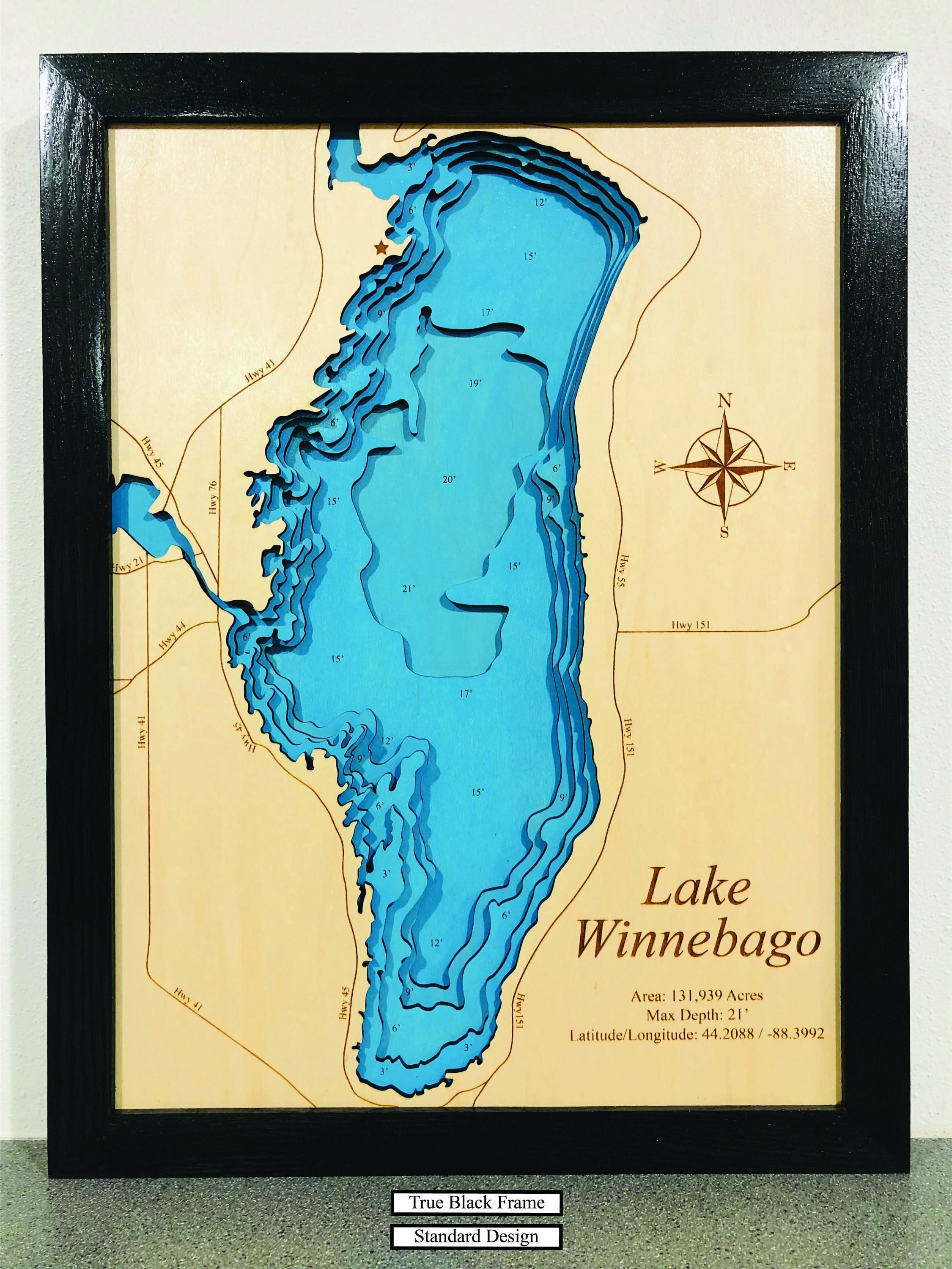 Lake Winnebago Laser Engraved 3D Map - Etsy