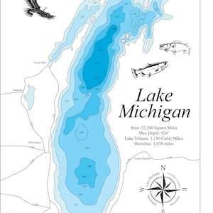 Lake Michigan Laser Carved Map - Etsy UK