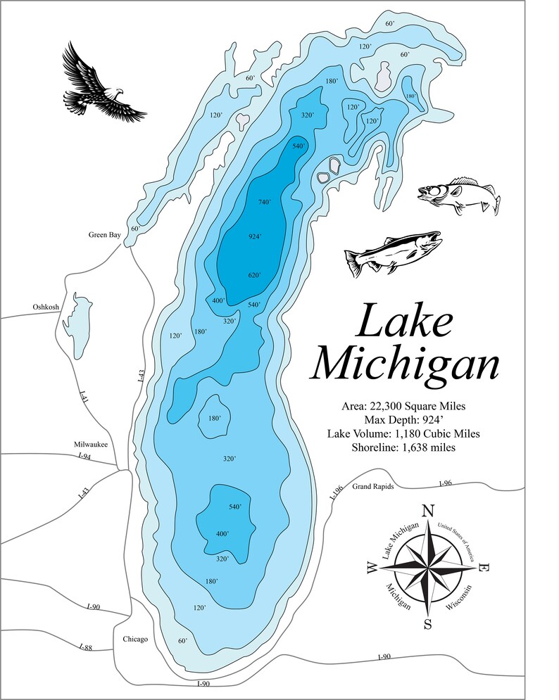 Lake Michigan Laser Carved Map - Etsy