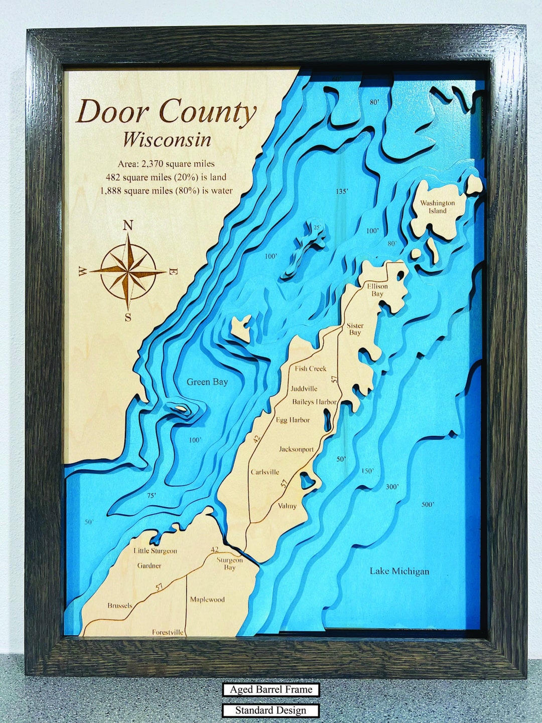 Door County Laser Engraved 3D Map - Etsy