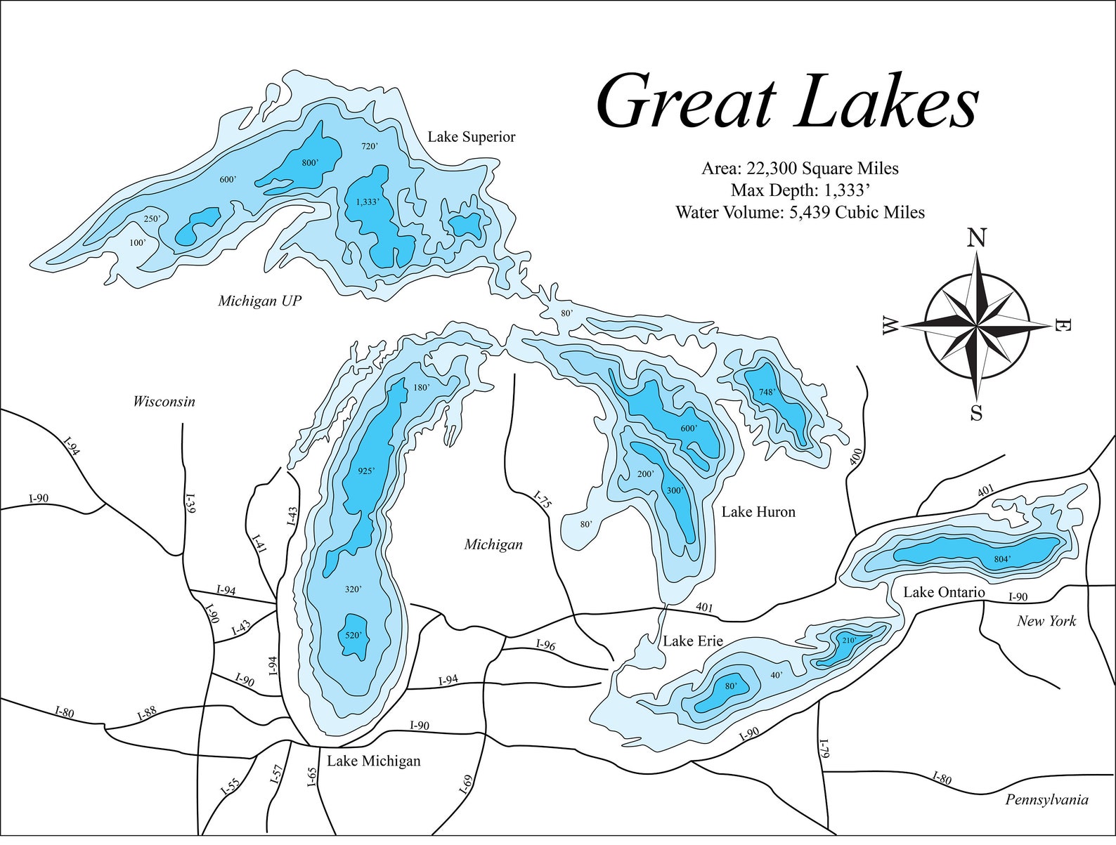 Great Lakes Laser Engraved Map - Etsy