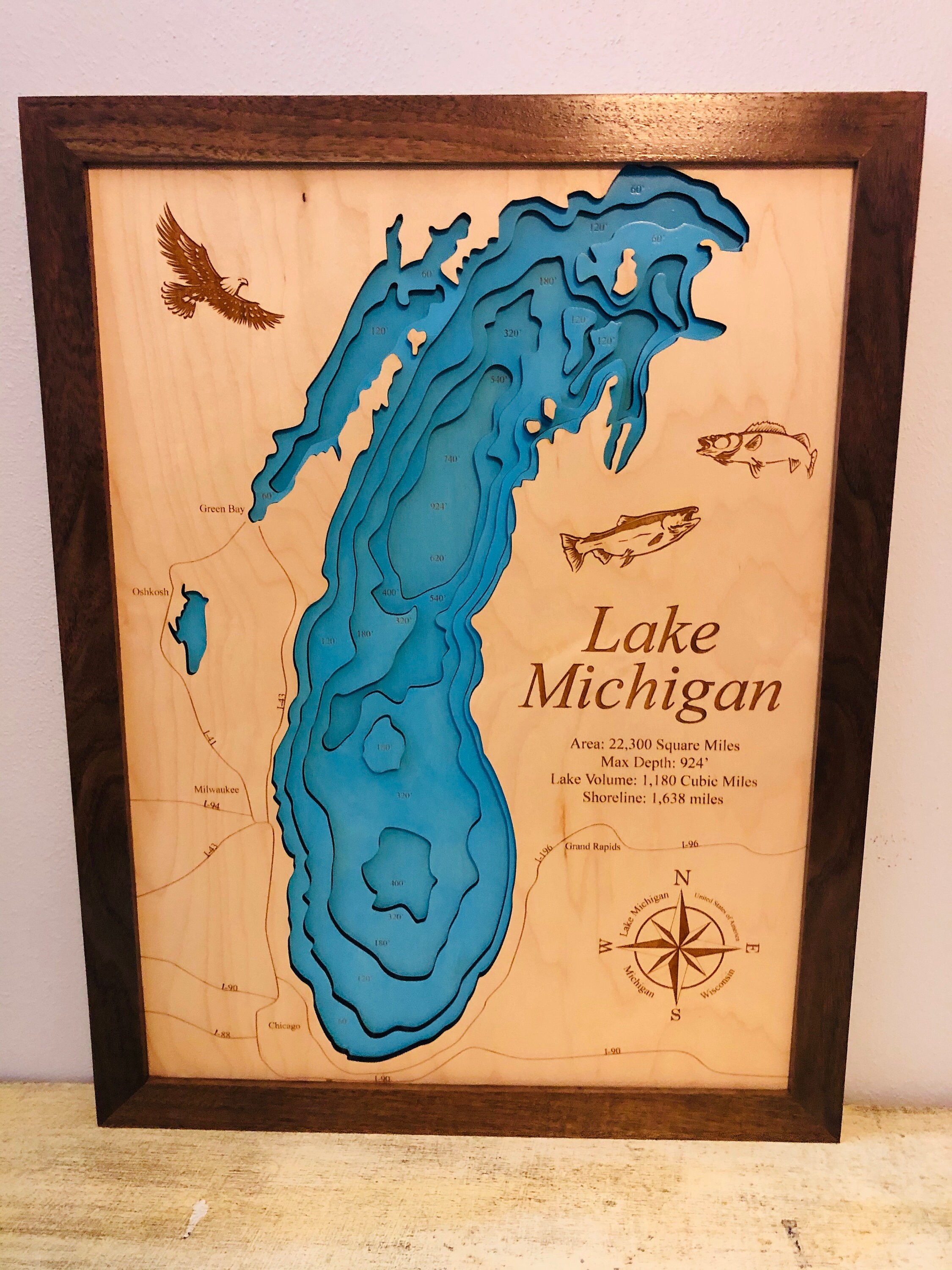 Lake Michigan Laser Carved Map - Etsy