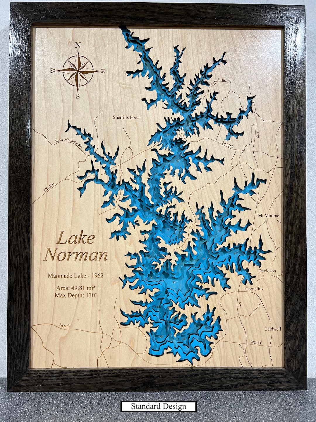 Lake Norman Laser Engraved 3D Map - Etsy