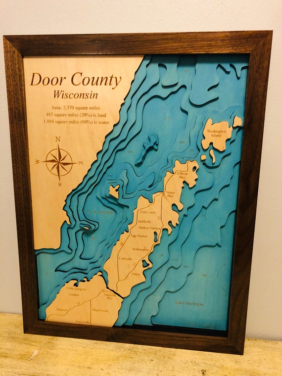 Door County Laser Engraved 3D Map | Etsy