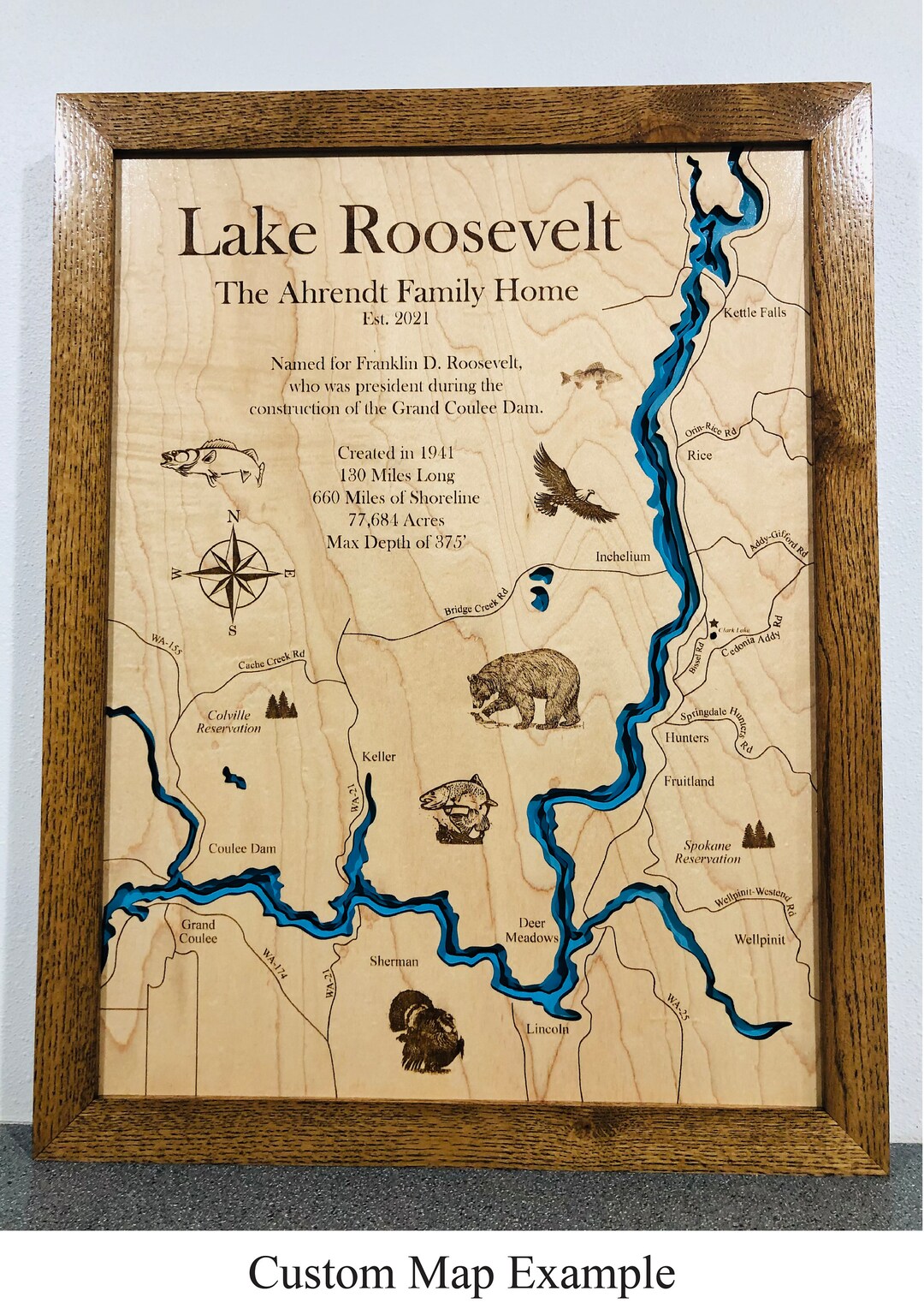 Lake Roosevelt Laser Engraved 3D Map - Etsy