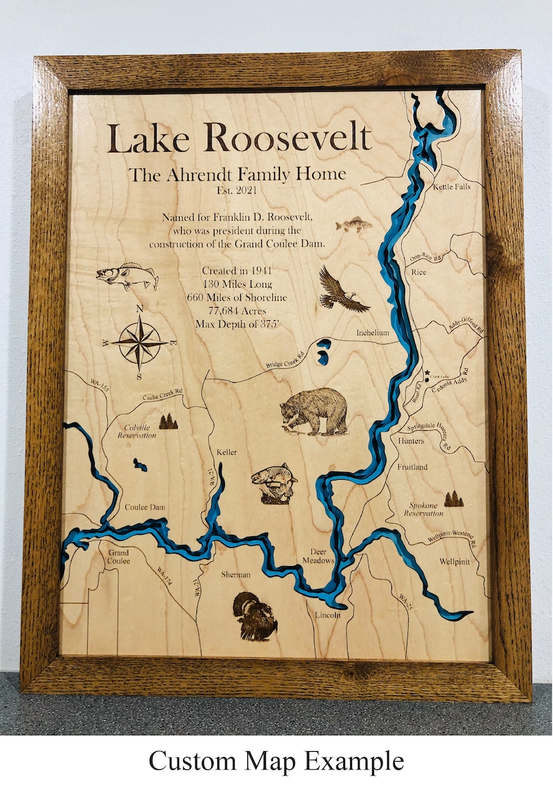 Lake Roosevelt Laser Engraved 3D Map - Etsy