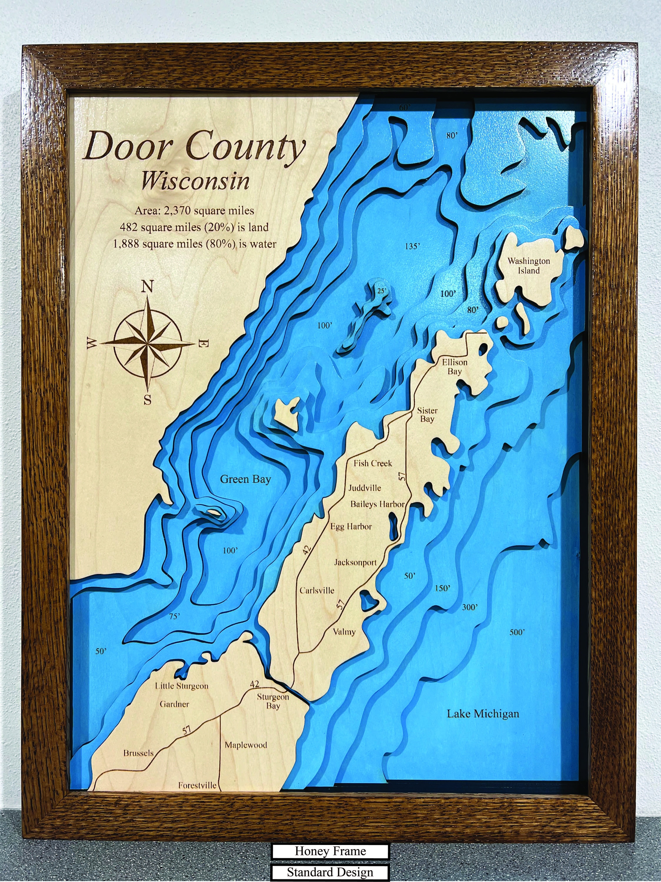 Door County Laser Engraved 3D Map - Etsy