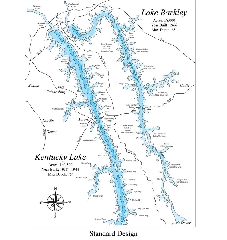 Kentucky Lake Laser Engraved 3D Map - Etsy