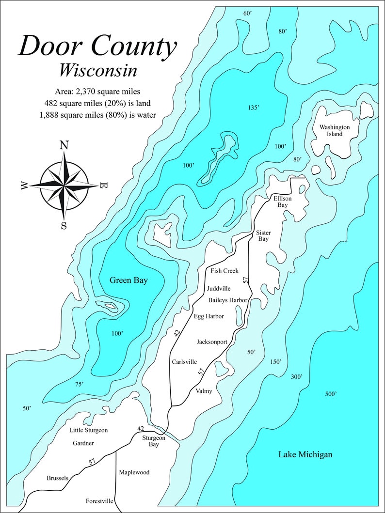 Door County Laser Engraved 3D Map - Etsy