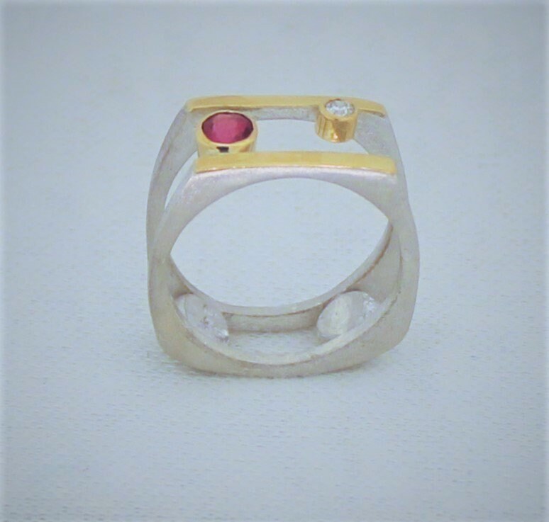 Unique Negative Space 18K Gold Ring,with Sterling, Rhodium Plated - Etsy