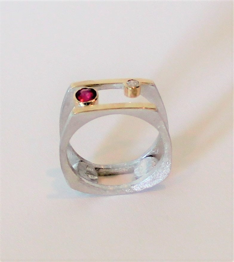 Unique Negative Space 18K Gold Ring,with Sterling, Rhodium Plated - Etsy