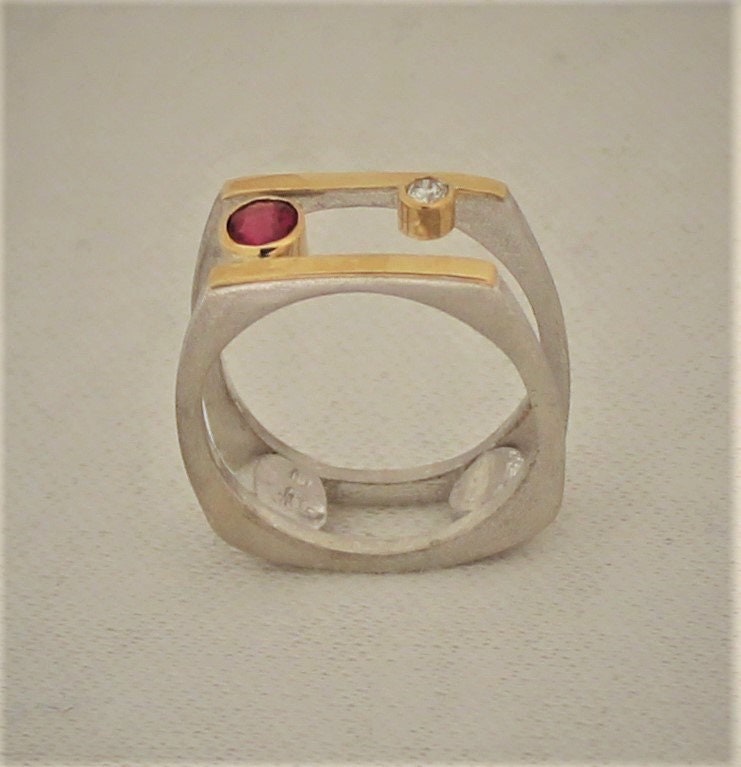 Unique Negative Space 18K Gold Ring,with Sterling, Rhodium Plated - Etsy