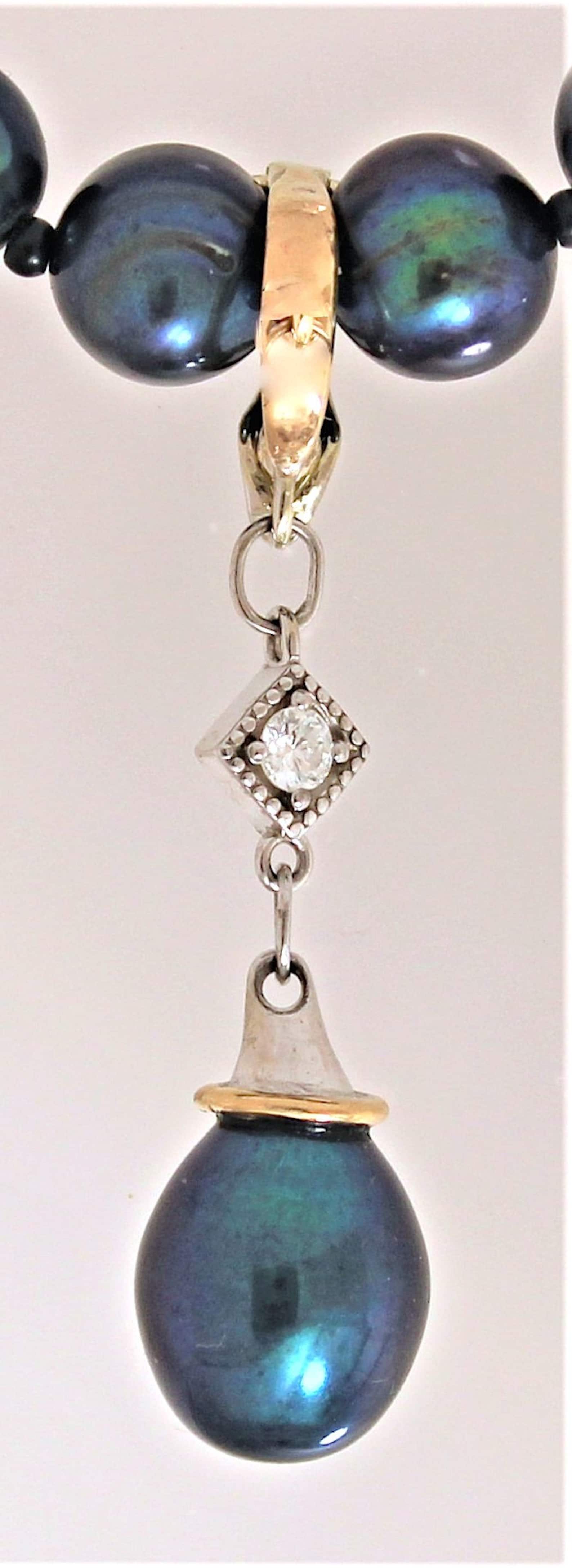 TEAL Colored PEARL NECKLACE With 14K Enhancer Pendant - Etsy UK
