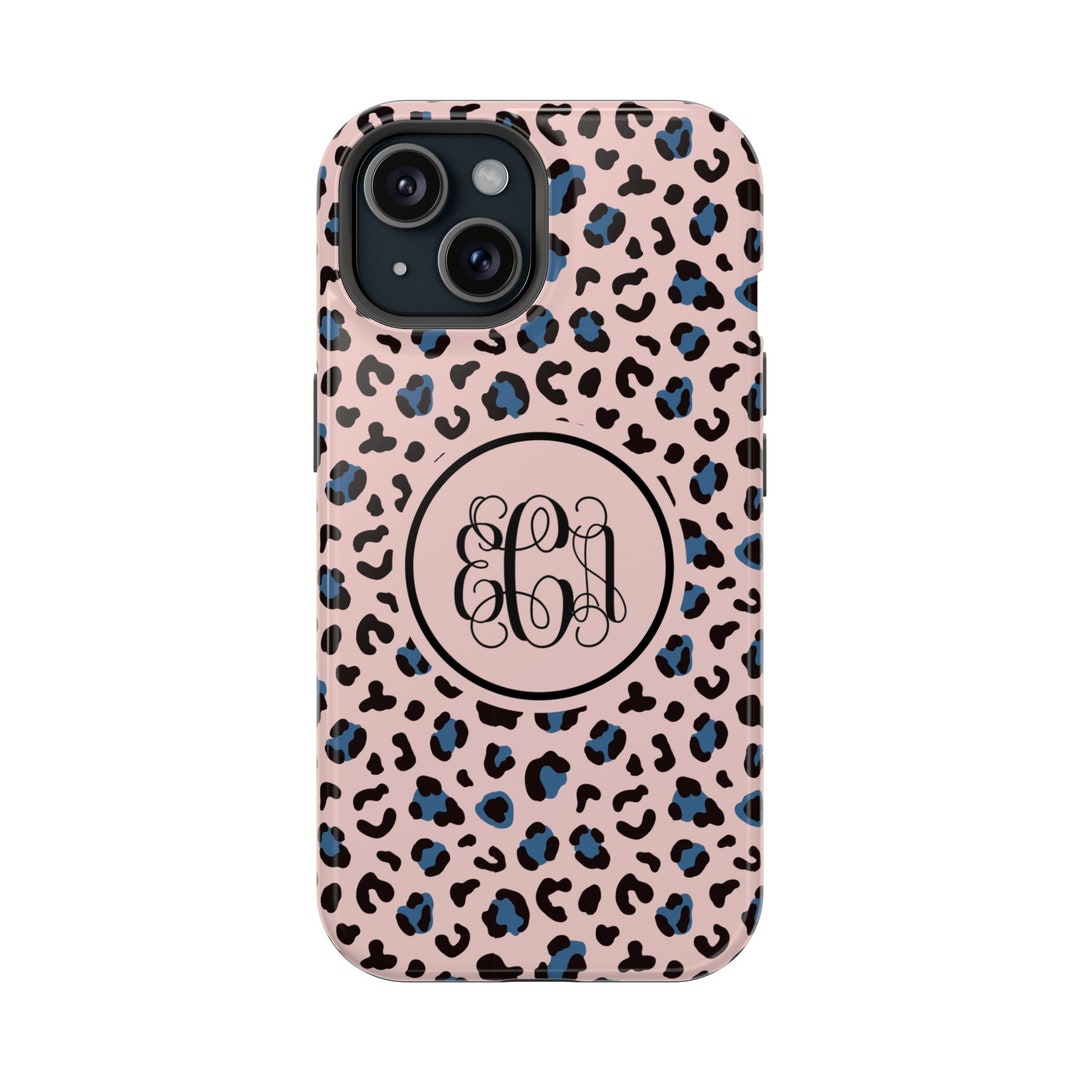 Preppy Pink Cheetah Chinoiserie Style Monogramed Magsafe Tough Phone ...