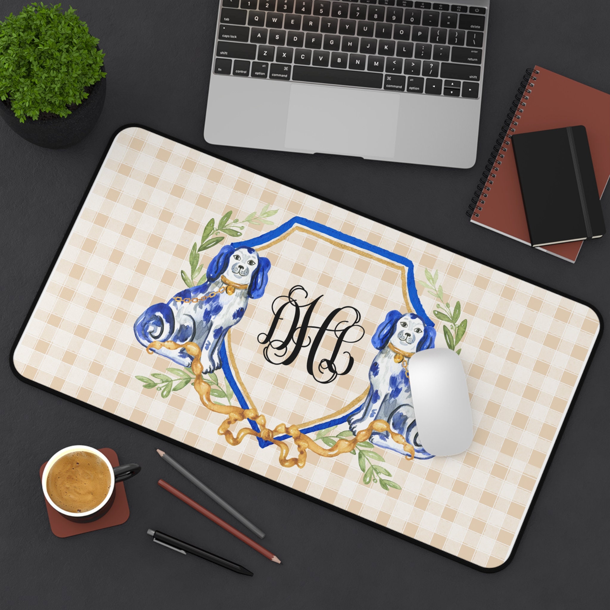 Chinoiserie Monogrammed Desk Mat With Staffordshire Dogs Design ...