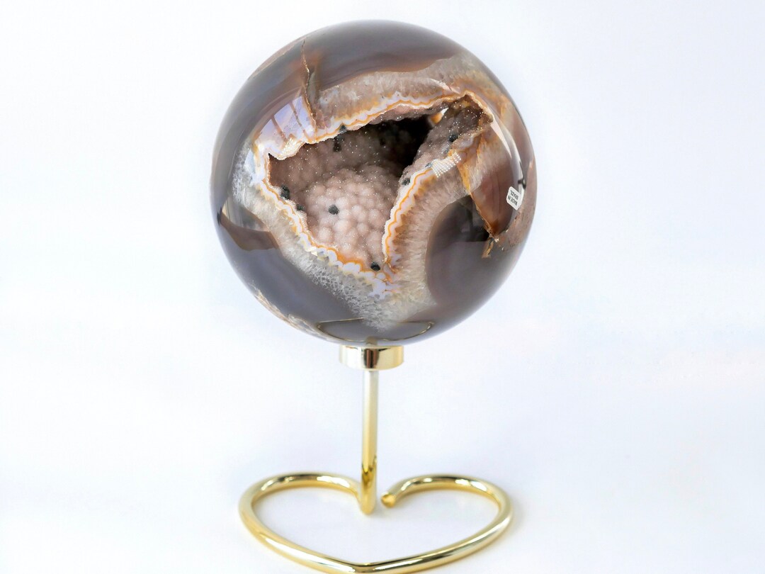 10.8 Lbs Agate Geode Sphere | Extra Large Agate Crystal Ball on Gold ...