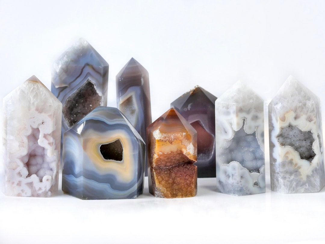 Large Agate Druzy Towers | Agate Geode Druzy Towers | Druzy Crystal Points | Druzy Obelisk ...