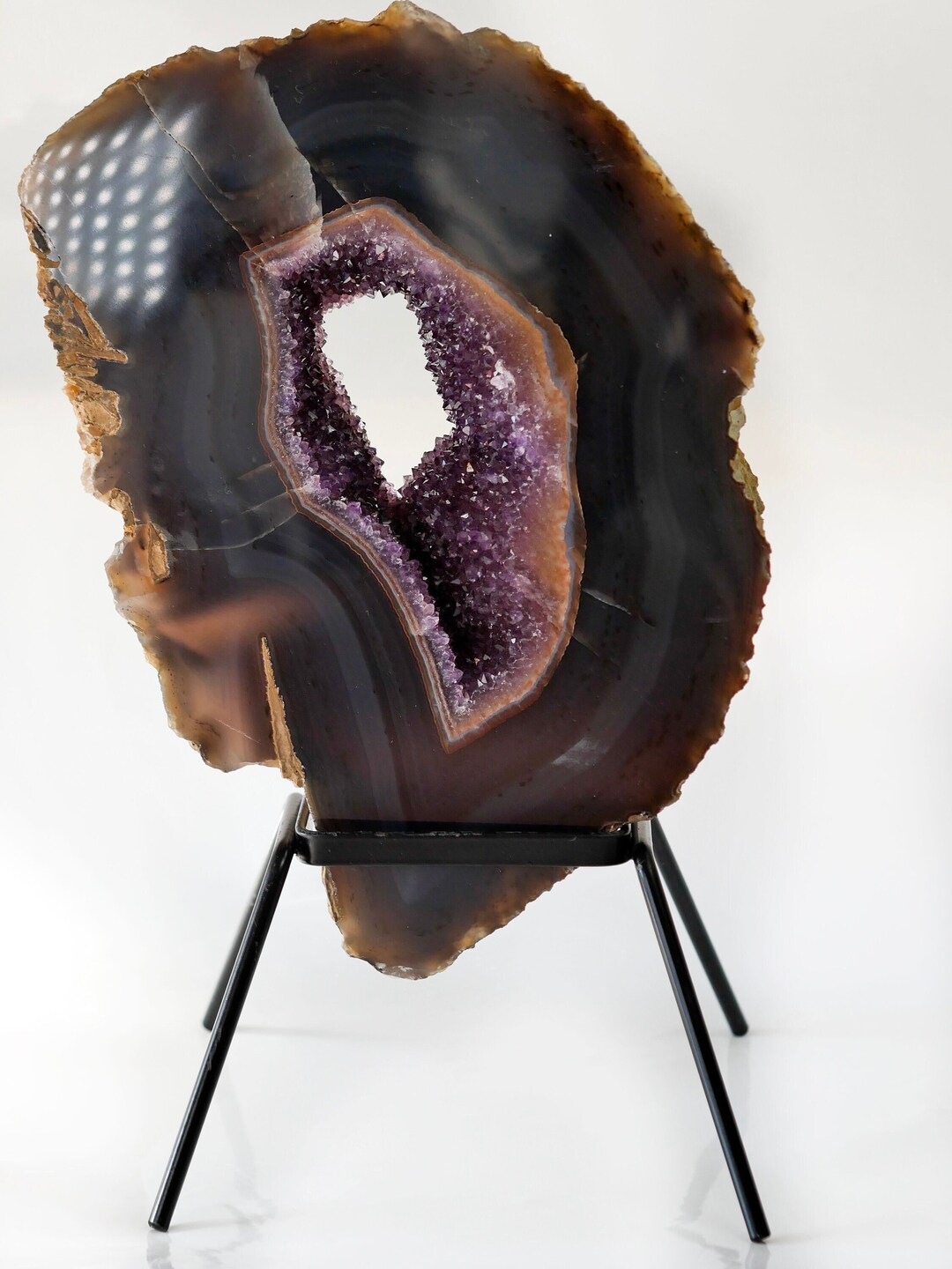 Agate With Amethyst Geode Slice on Stand | Super Extra Quality Amethyst ...