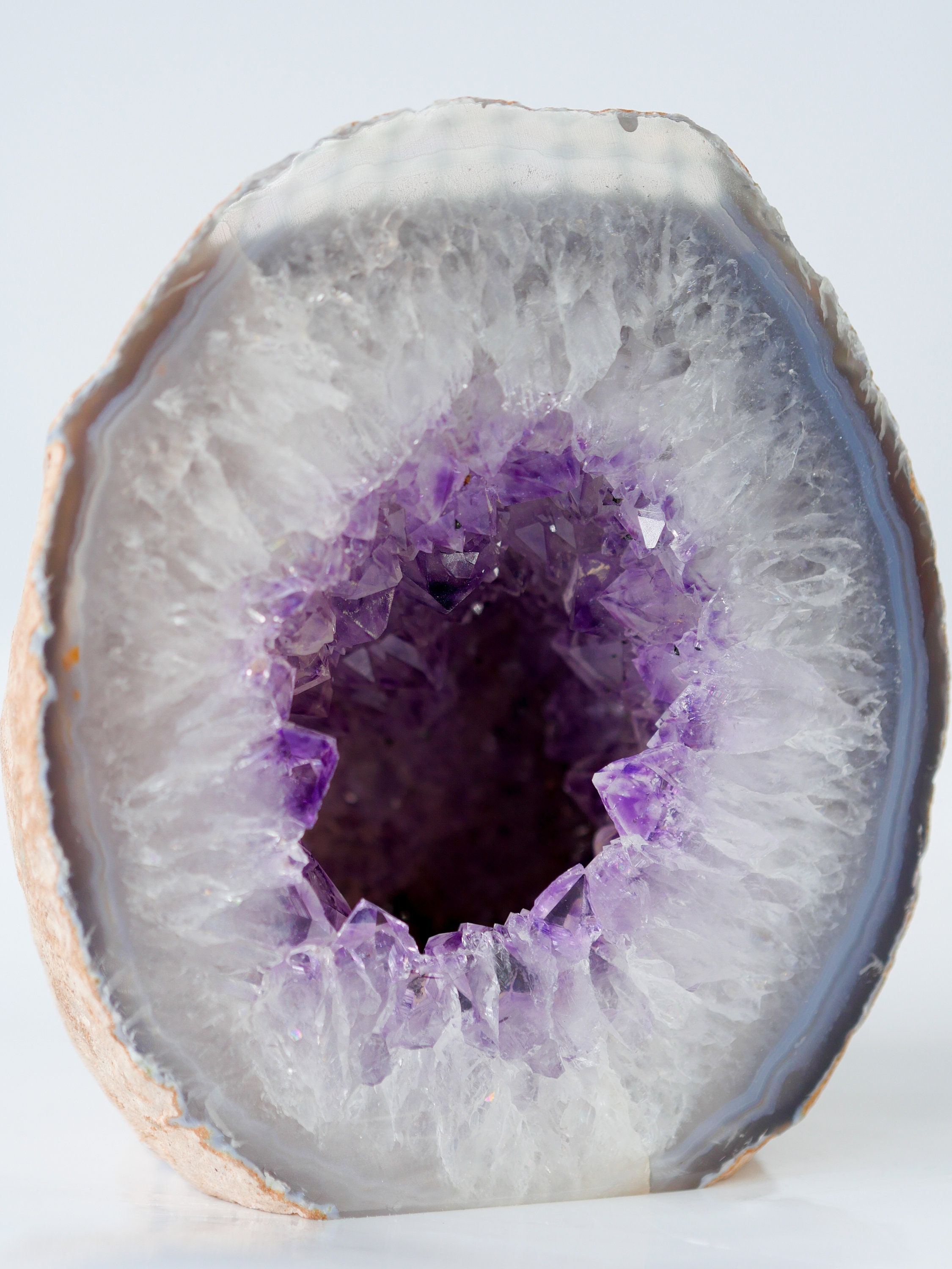 Agate Geode With Amethyst Druzy | Cut Base Agate Geode | Self Standing ...