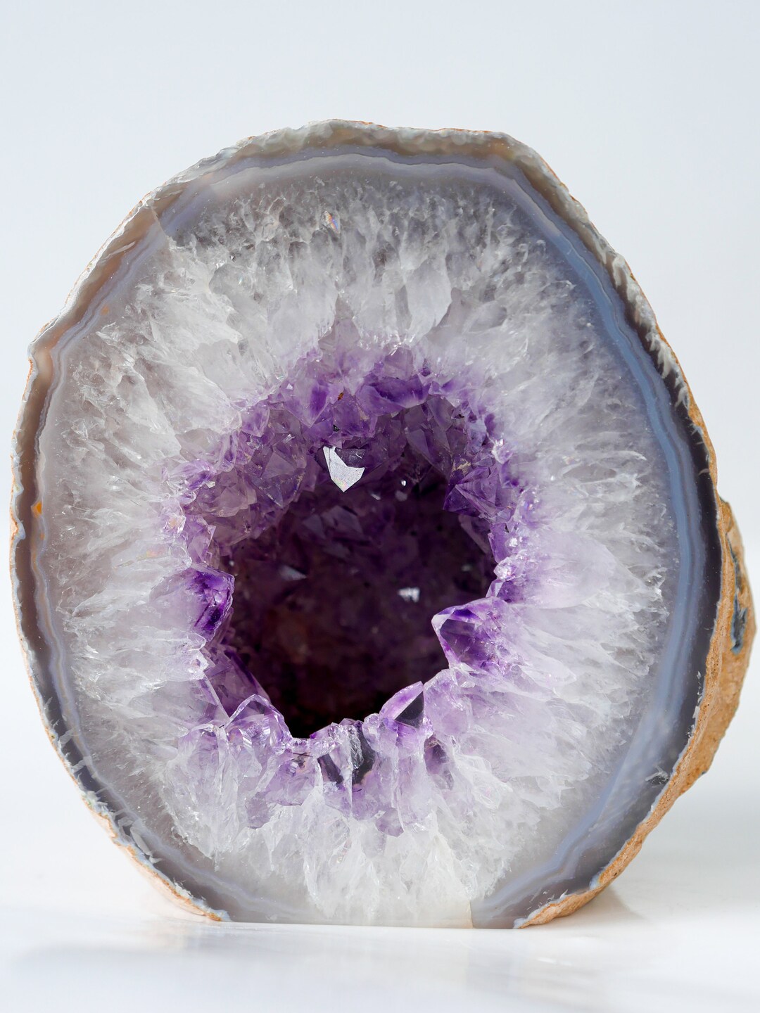 Agate Geode With Amethyst Druzy | Cut Base Agate Geode | Self Standing ...