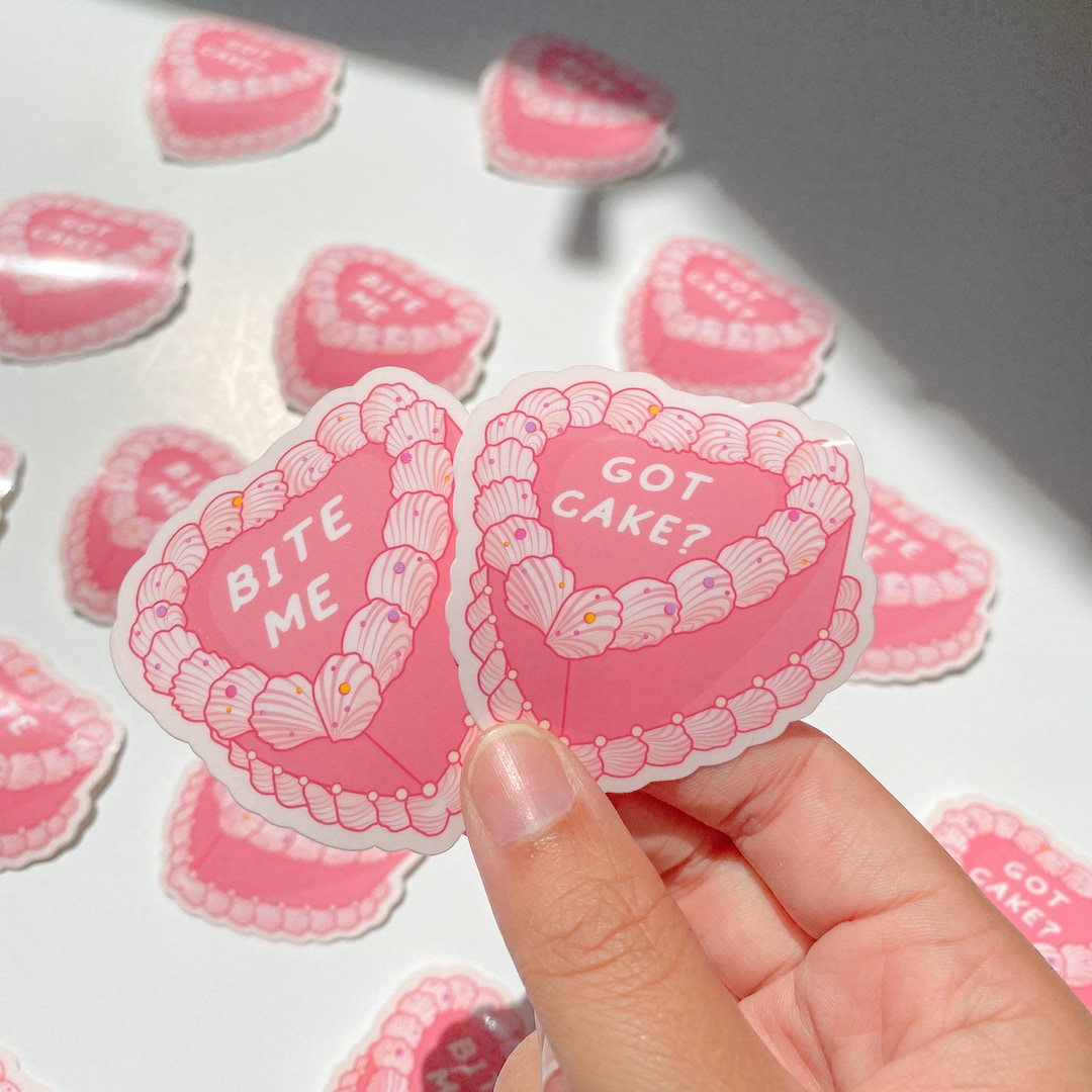 Got Cake Sticker Bite Me Sticker Pink Heart Cake Sticker - Etsy