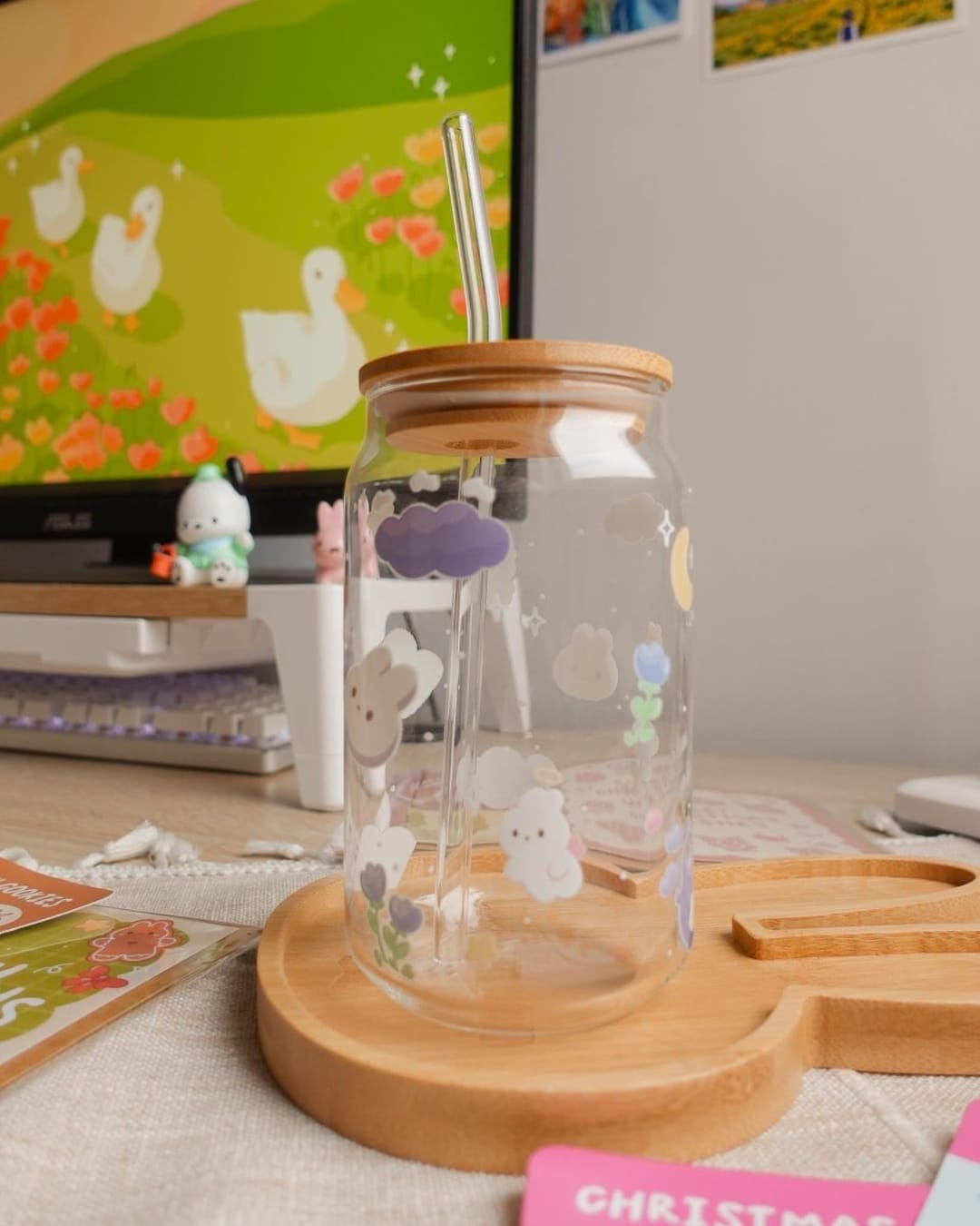 Sweet Dreams Glass Cup | Kawaii Bunny Glass Cup | Aesthetic 16oz Coffee ...