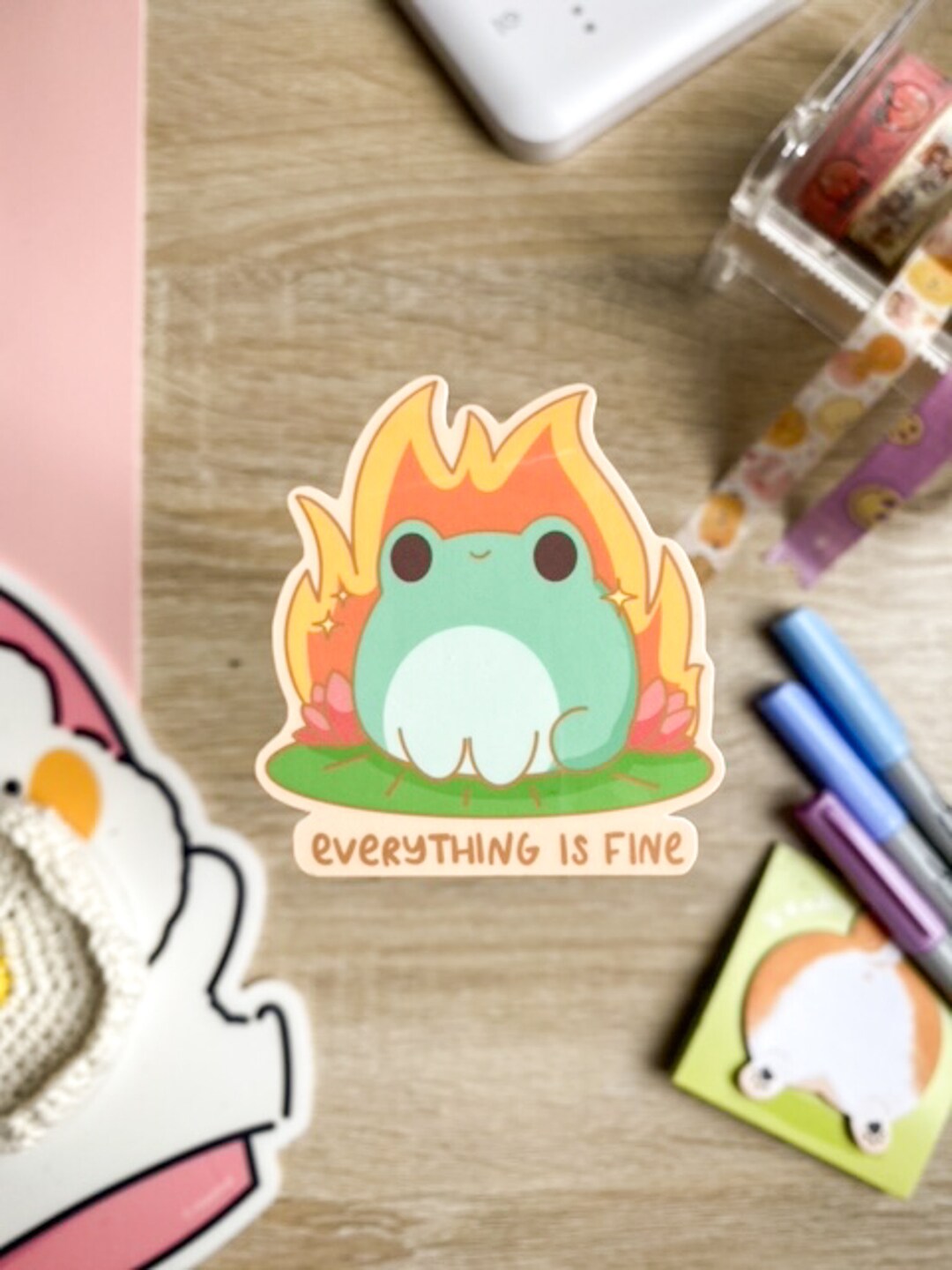 Everything is Fine Frog Sticker - Etsy