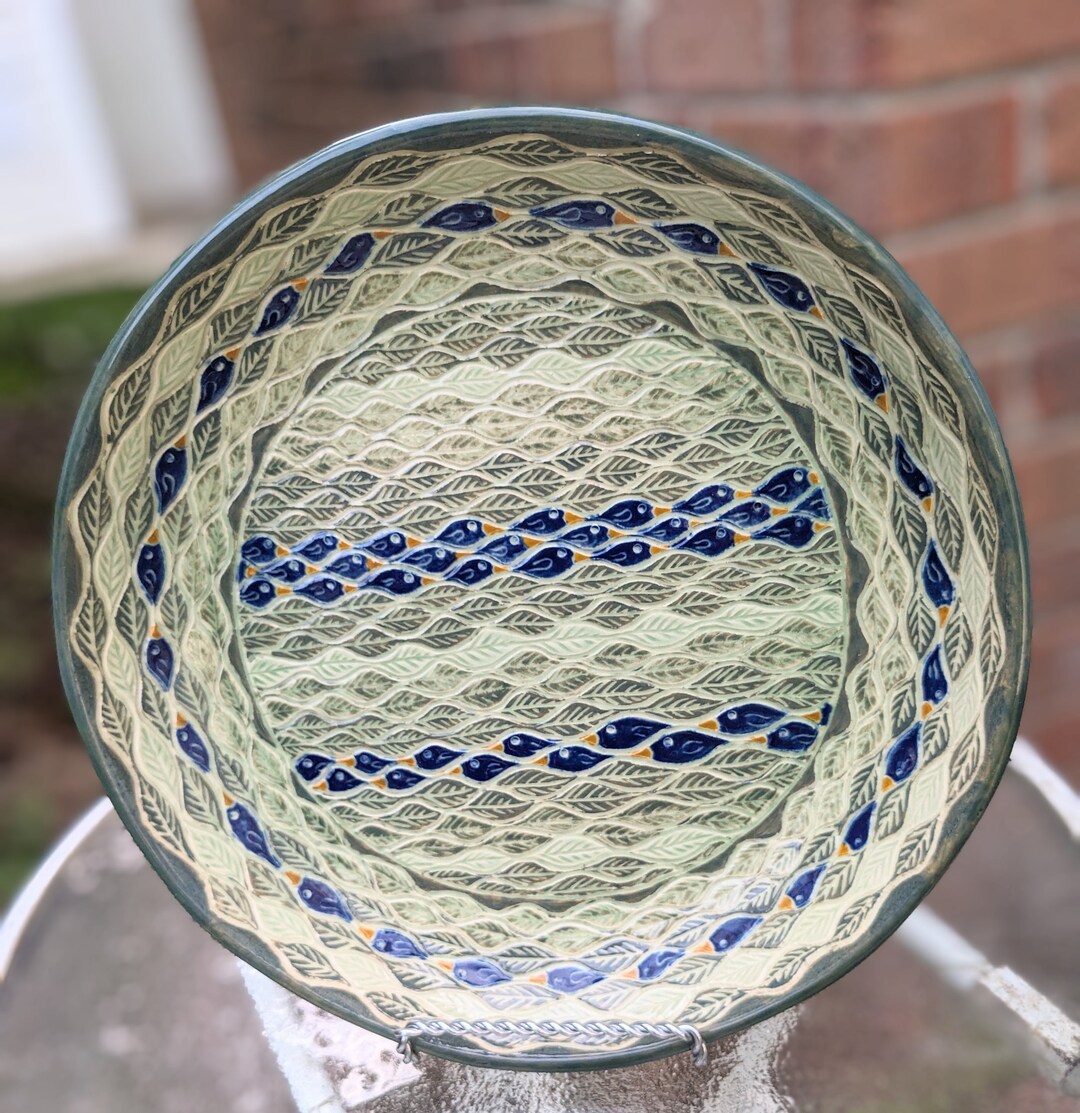 Serving Platter With Bluebird/leaf Design - Etsy