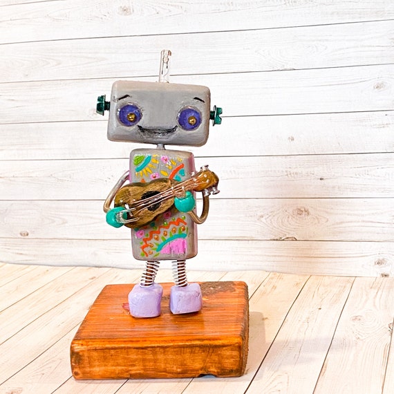Ukulele Bot Robot figurine sculpture quirky decor desk toy | Etsy