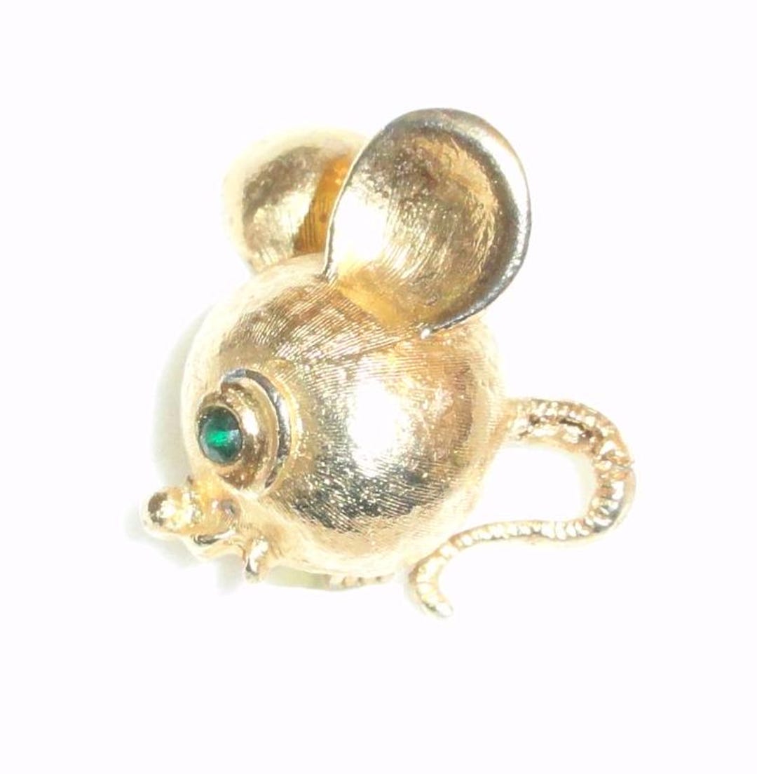 Vintage Mouse Pin W Green Rhinestone Eye - 1950s - Etsy