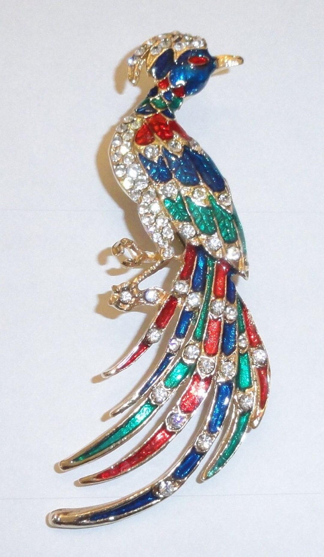 Bird of Paradise Pin - Enamel W Rhinestones - Etsy