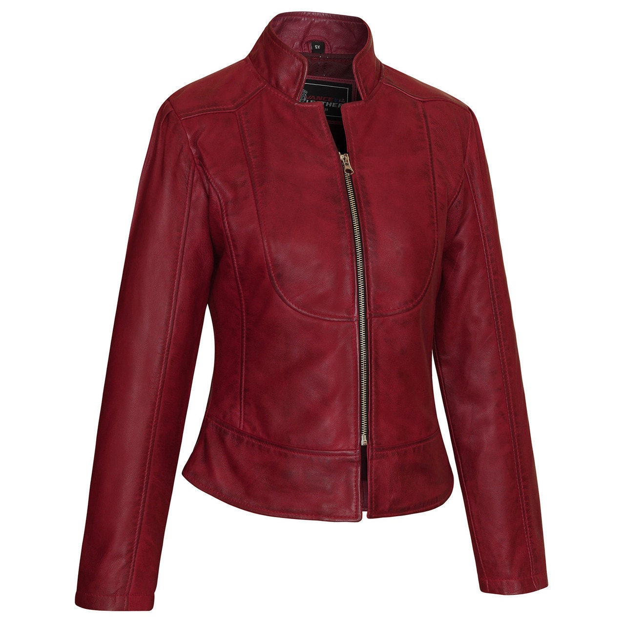 Maya Ladies Premium Soft Lightweight Burgundy Fitted Motorcycle Leather ...