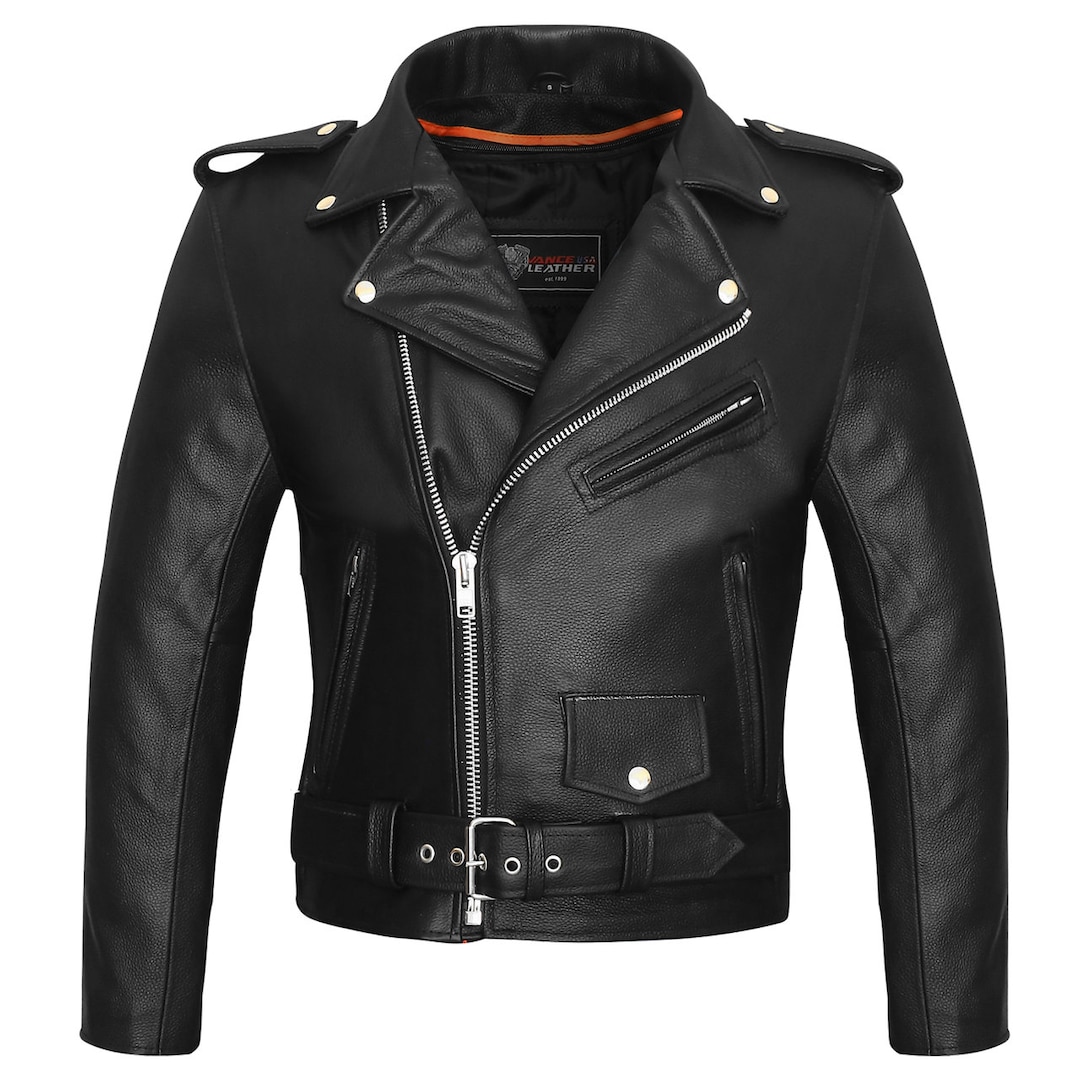 Classic Police Style Black Leather Motorcycle Jacket With Quilted Liner ...