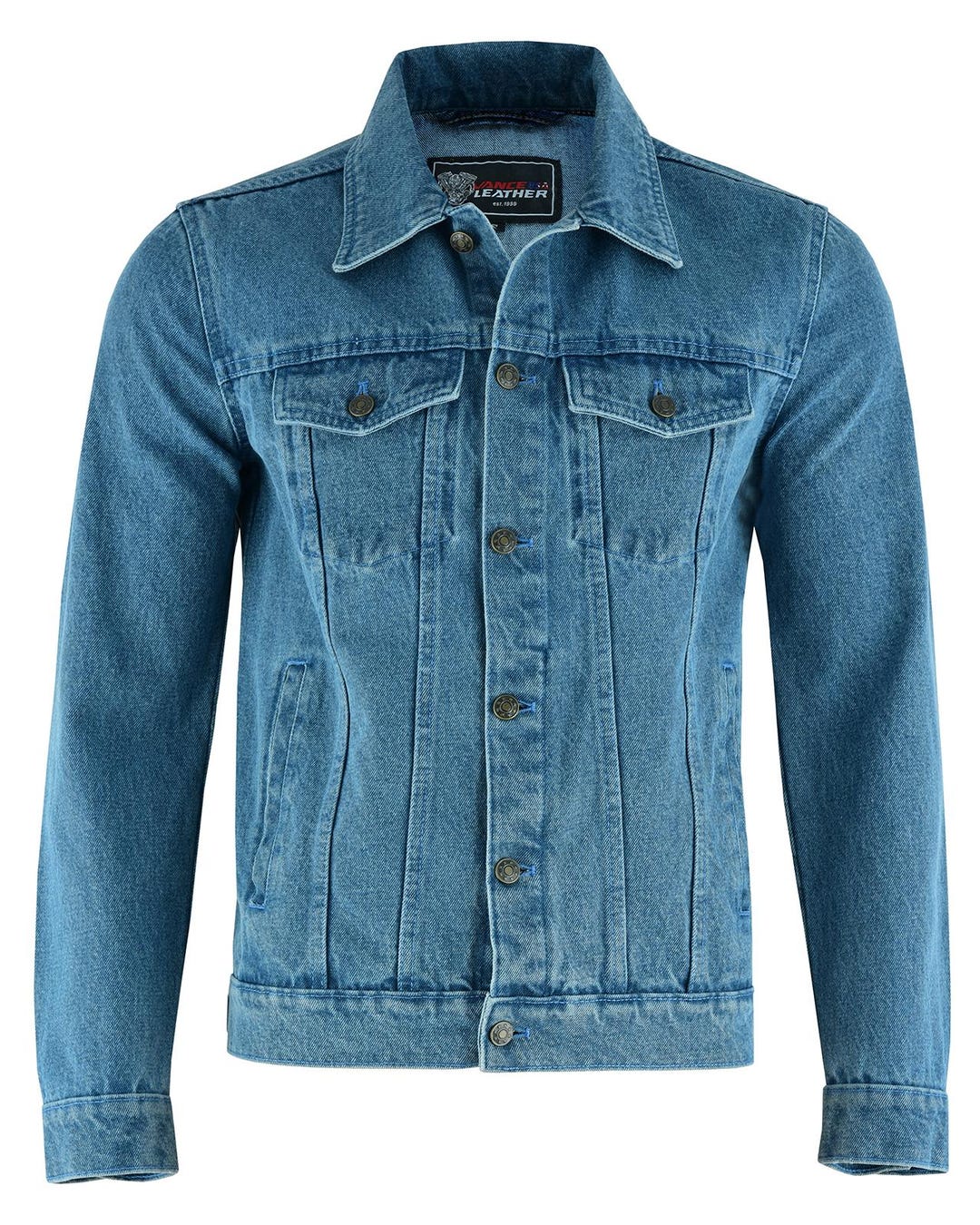 Vance Mens Light Blue Heavy Duty Denim Button Front Motorcycle Jacket ...