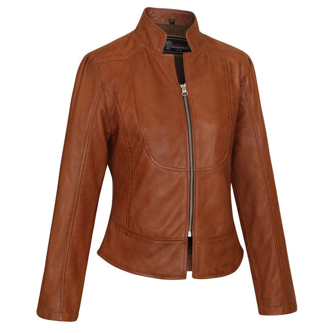 Maya Ladies Premium Soft Lightweight Brown Fitted Motorcycle Leather ...