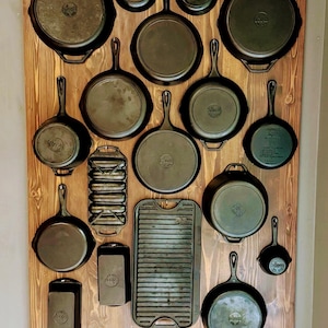 Handcrafted Solid Wood Wall Pot & Pan Rack - Vintage Style Skillet ...