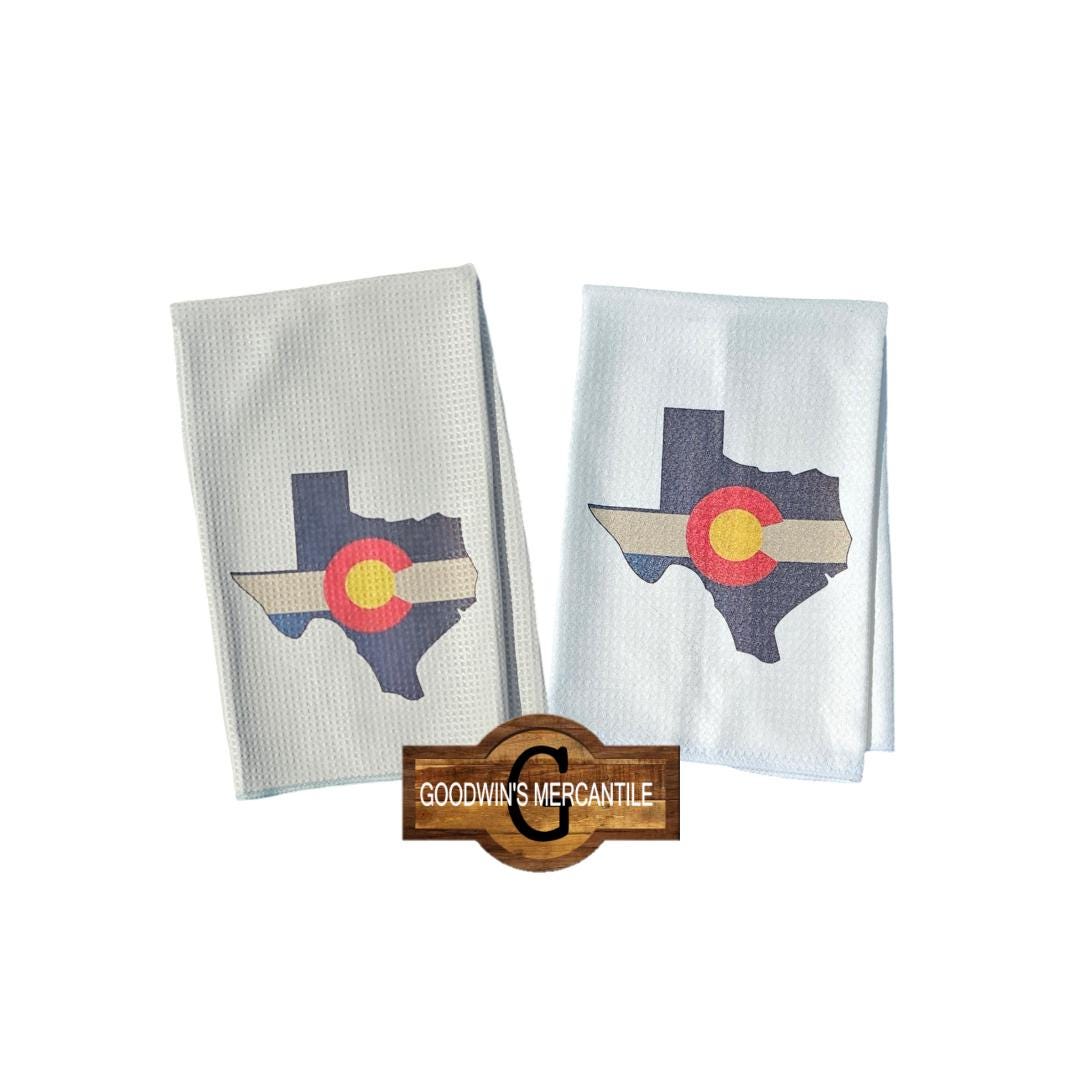 TEXAS State Shape Blended COLORADO Flag Printed Tea Towel-perfect Fun ...