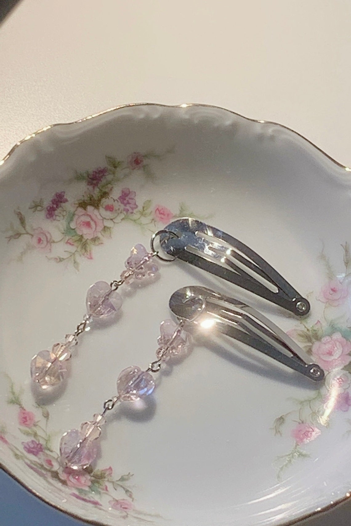 Pink Beaded Heart Hair Clips - Etsy