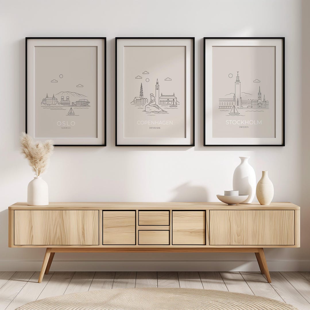Nordic City Poster Set – Oslo, Copenhagen & Stockholm | Minimalist Line ...