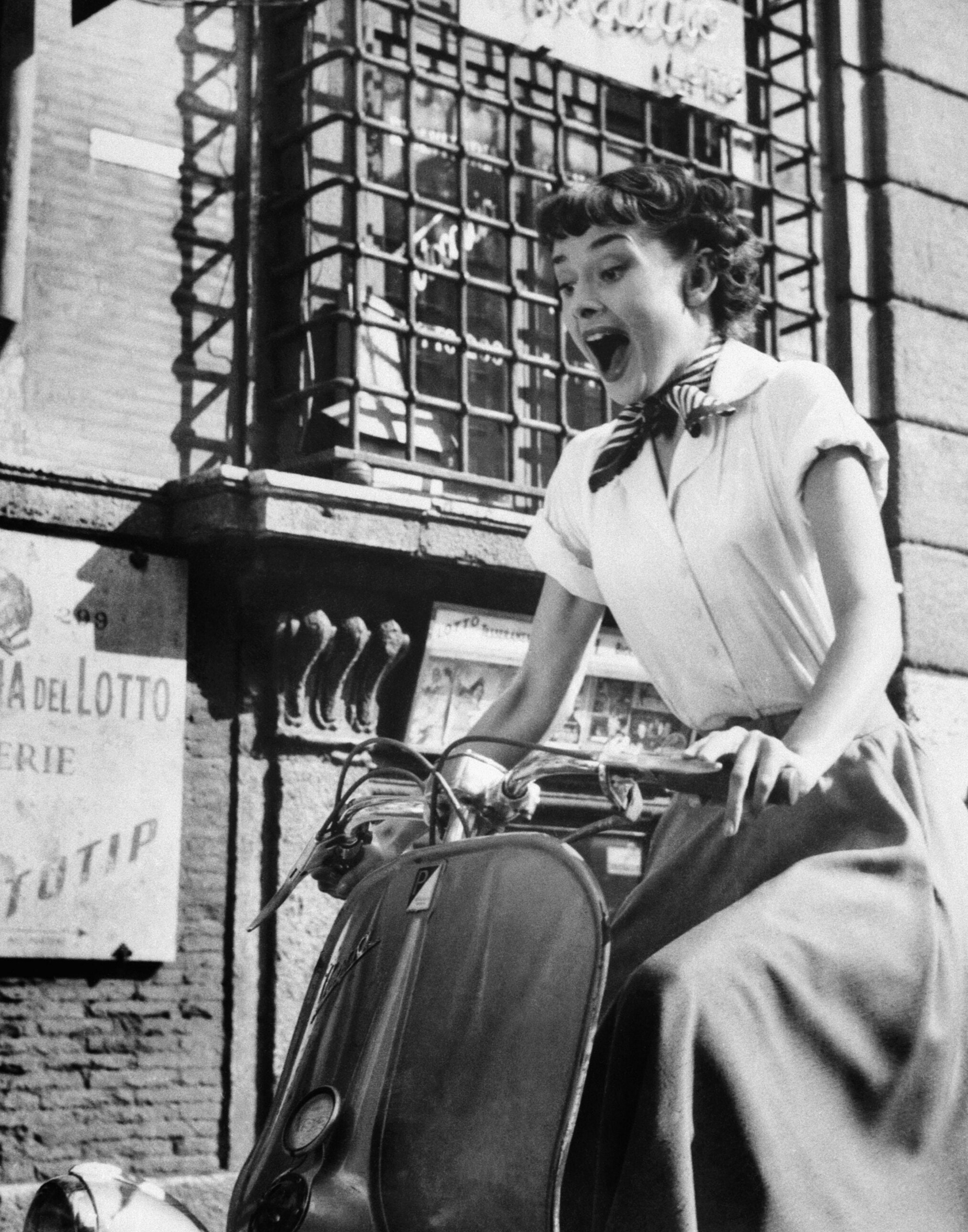 Audrey Hepburn on a bike Roman Holiday Retro black and white | Etsy