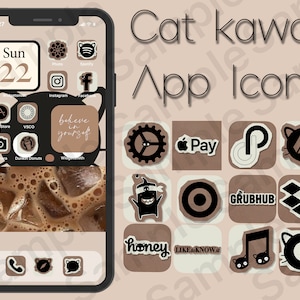 IOS 16 App Icons Pack Cute Cat Kawaii Brown Neutral Premium App Icons ...