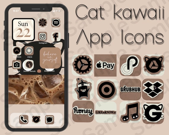 IOS 16 App Icons Pack Cute Cat Kawaii Brown Neutral Premium - Etsy