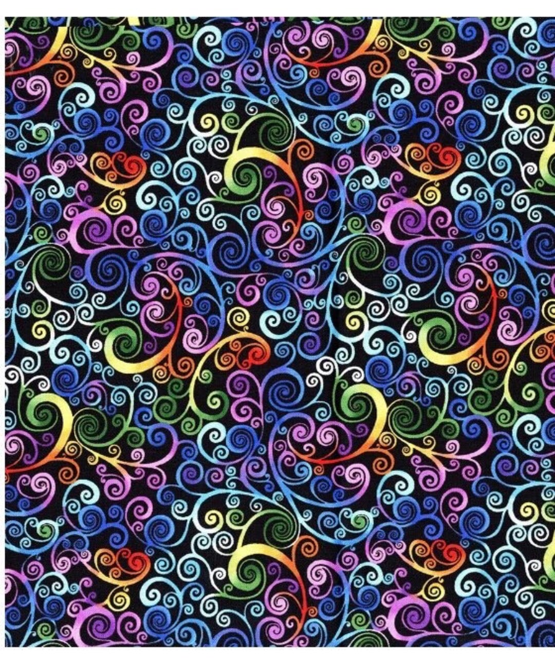 Rainbow Scrolls on Black Premium Cotton Fabric 1/2 Yard - Etsy