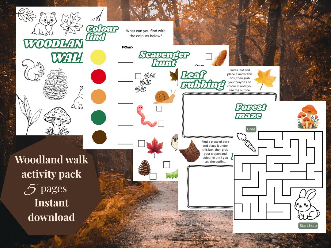 Woodland Nature Walk Printable PDF Kids Scavenger Hunt & Colouring ...
