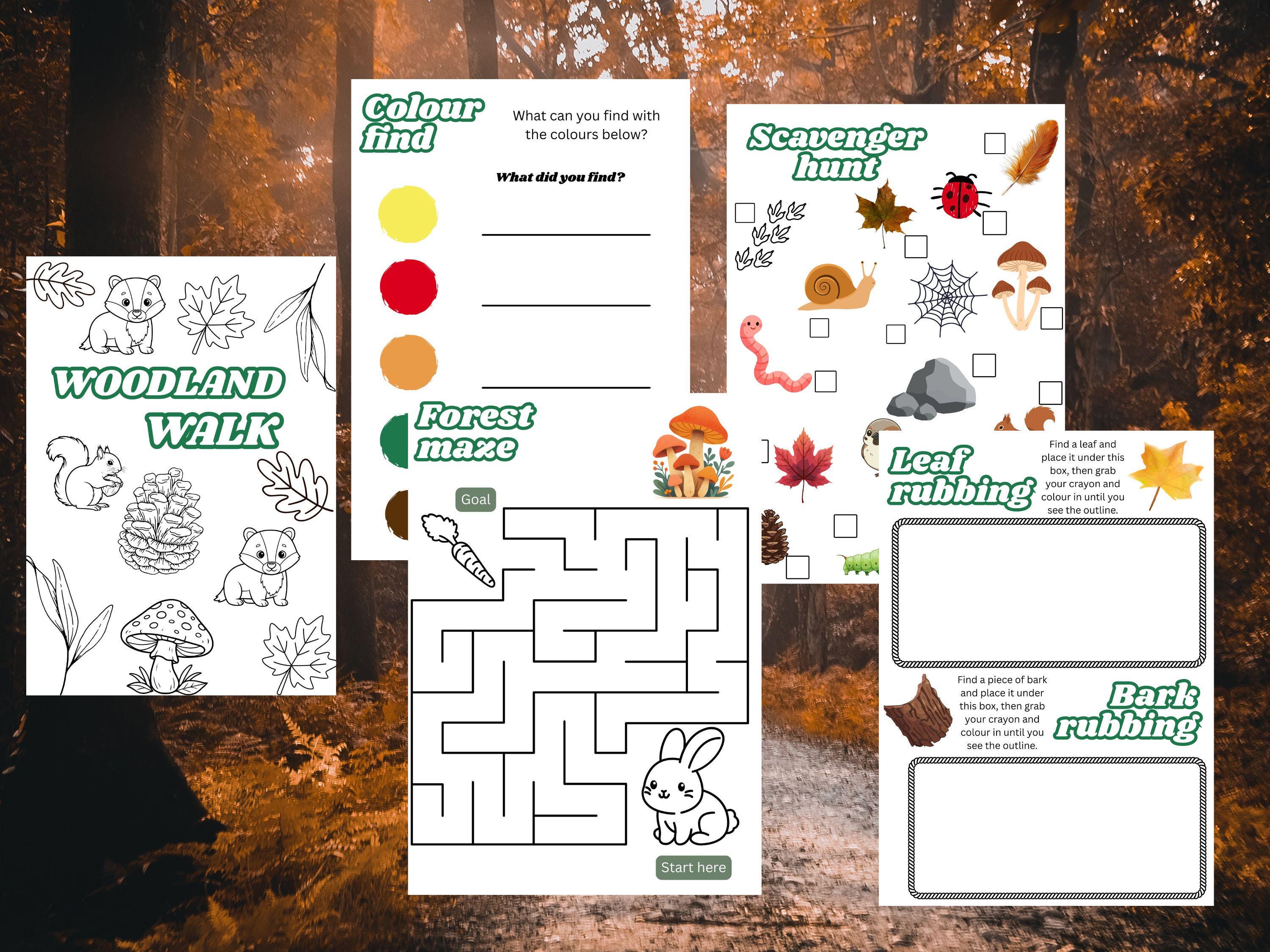 Woodland Nature Walk Printable PDF Kids Scavenger Hunt & Colouring ...