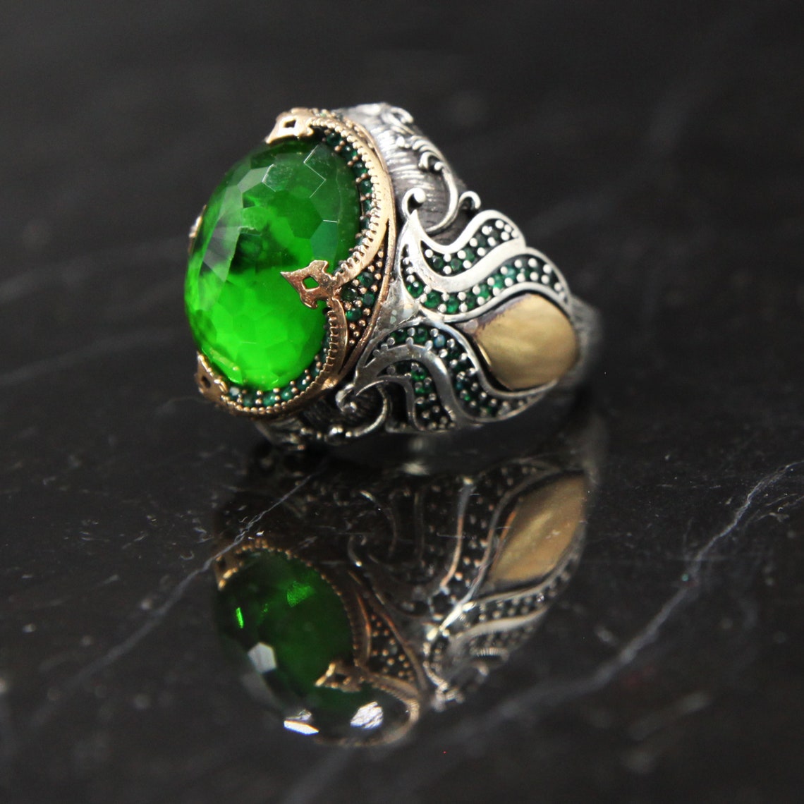 Green Gemstone Ring Sterling Silver Handmade Silver Ring - Etsy
