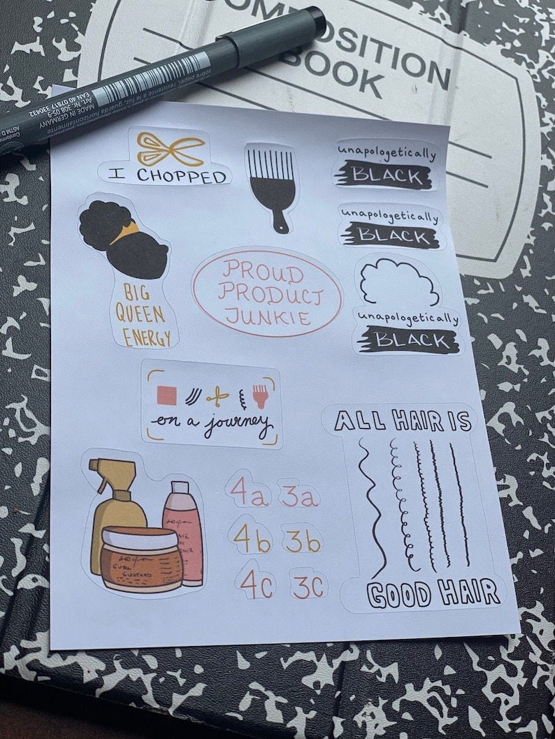 16 Natural Hair Stickers, Curly Hair Stickers, Black Women, Afro Hair ...