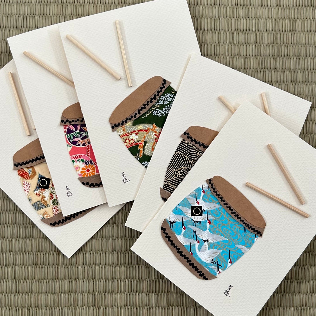 Handmade Taiko Drum Greeting Cards Washi Paper Cards - Etsy